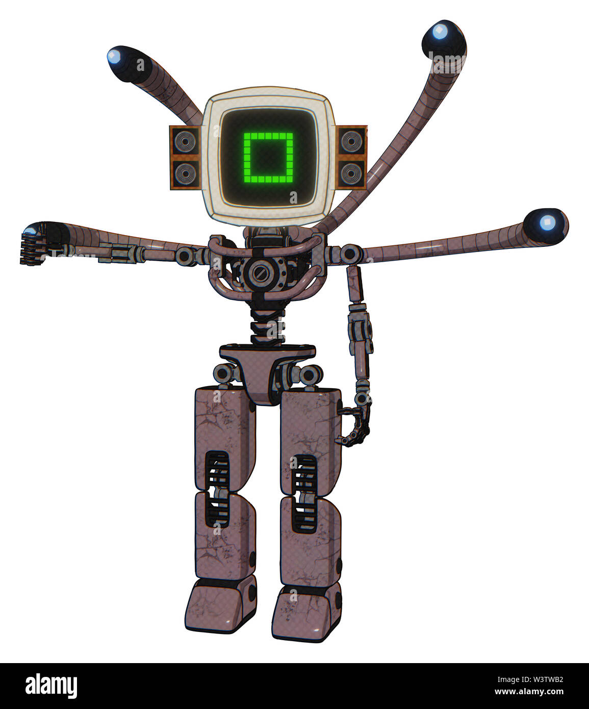 Droid containing elements: old computer monitor, pixel square design ...