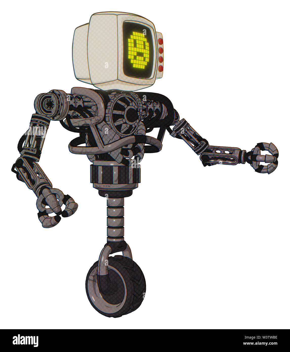 Droid containing elements: old computer monitor, yellow sad pixel face ...