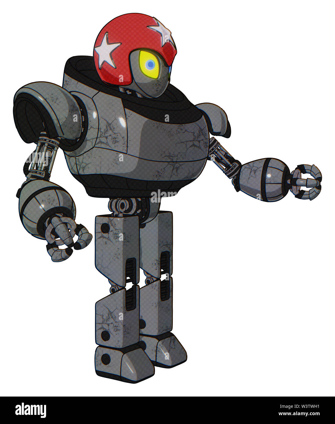 Bot containing elements: grey alien style head, yellow eyes with blue ...