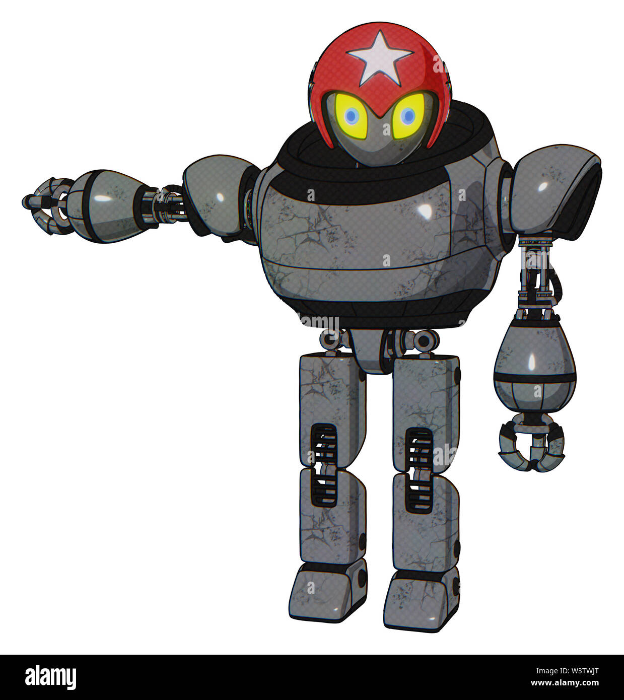 Bot containing elements: grey alien style head, yellow eyes with blue ...