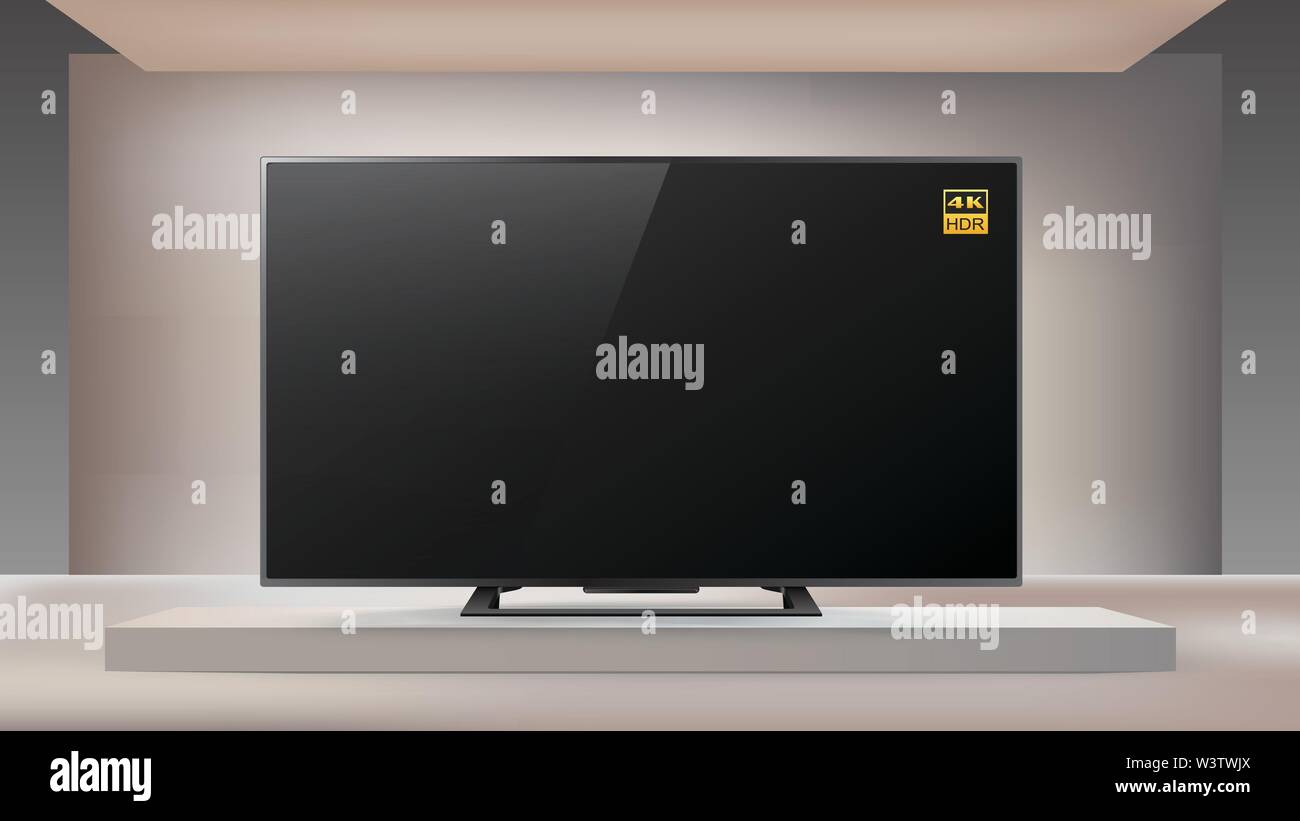 Next generation smart LED 4K TV in en lighted studio background, vector ...
