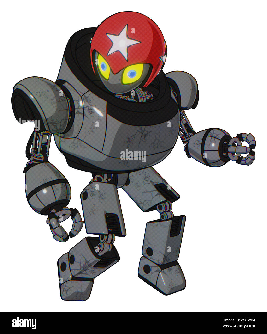 Bot containing elements: grey alien style head, yellow eyes with blue ...