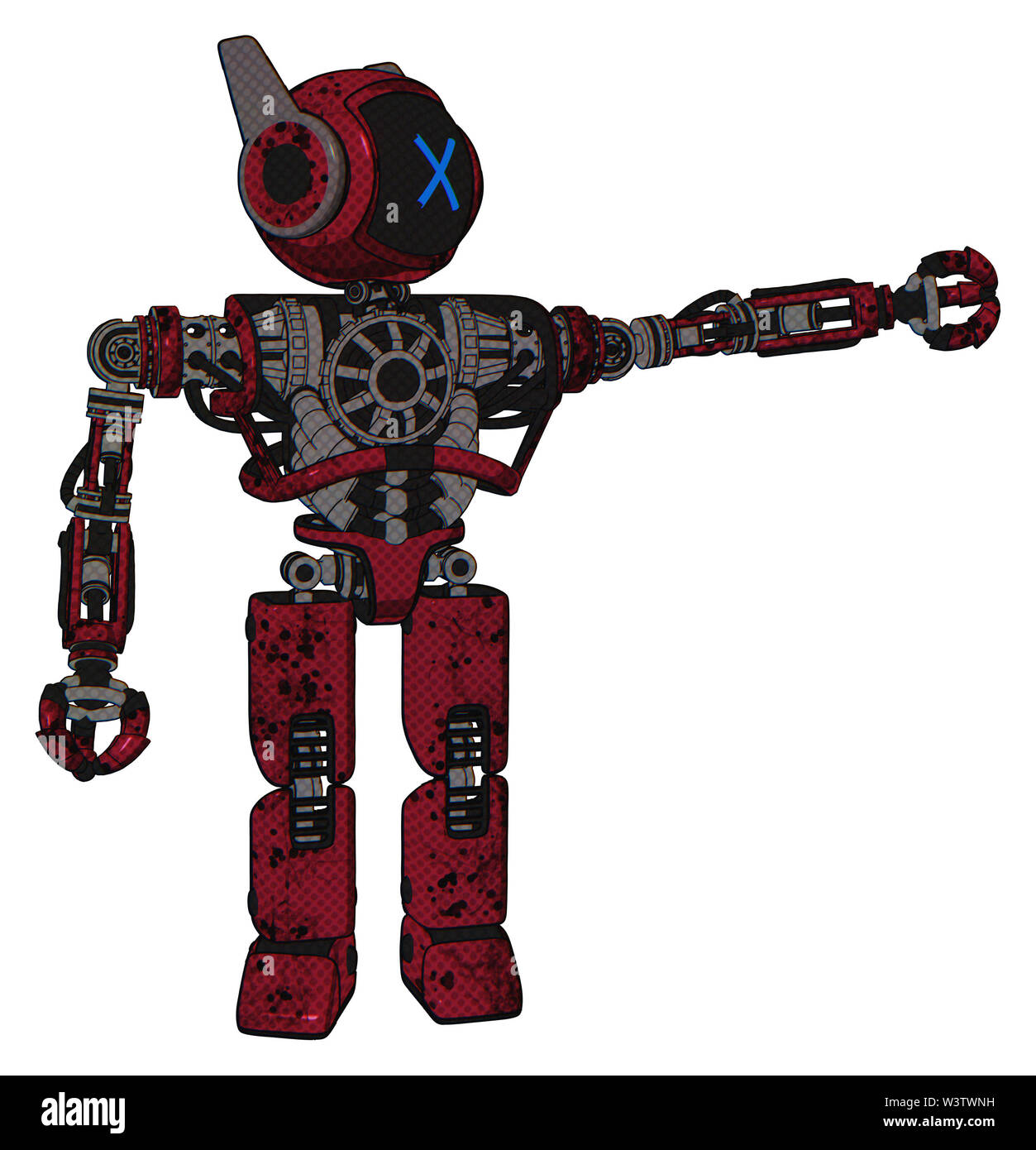 Robot containing elements: digital display head, x face, winglets ...