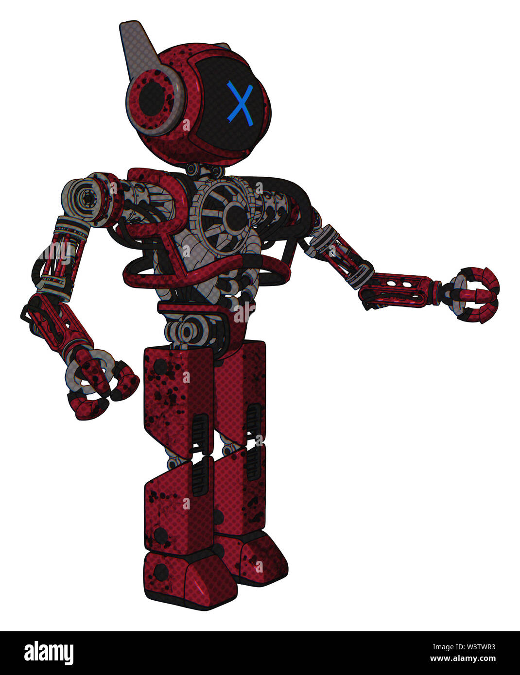 Robot containing elements: digital display head, x face, winglets ...