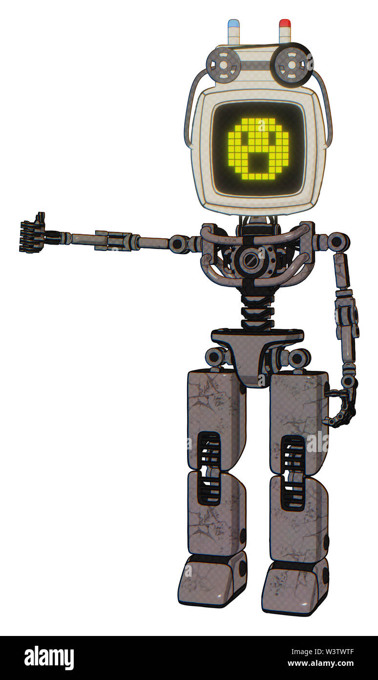 Mech containing elements: old computer monitor, yellow pixel face ...