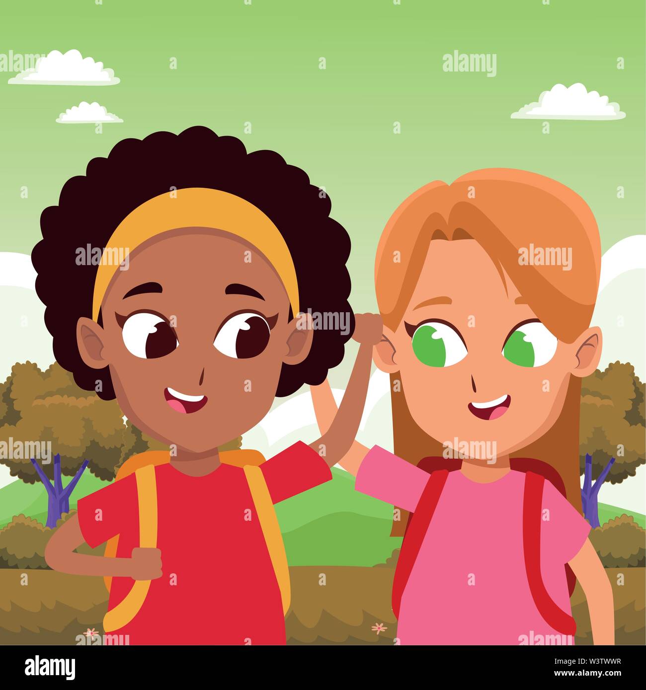 childhood adorable students girls cartoon Stock Vector Image & Art - Alamy