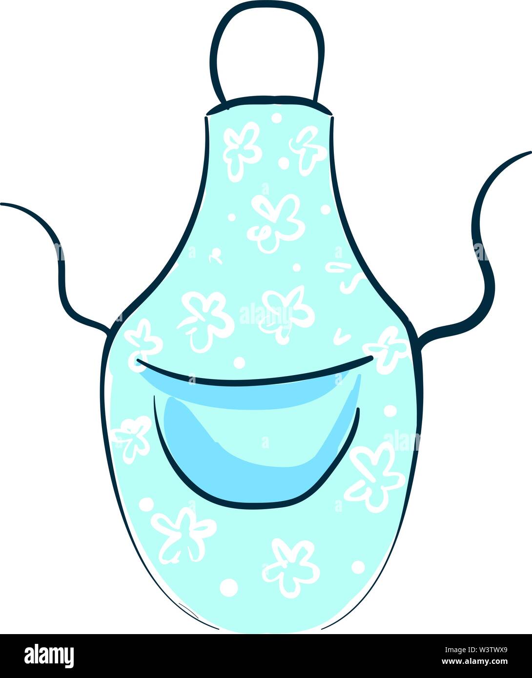 Blue apron with flowers, illustration, vector on white background Stock ...