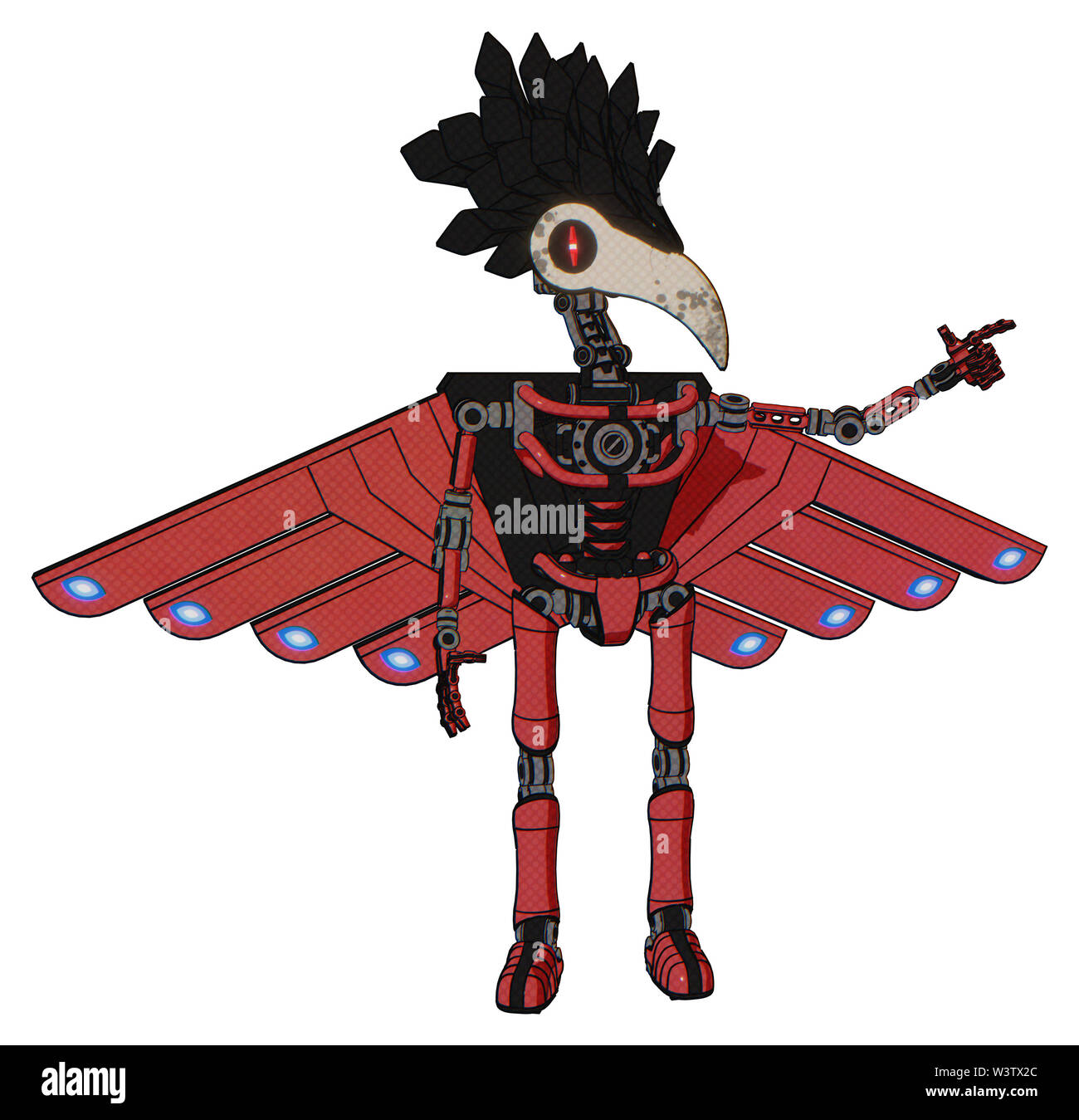 Cyborg containing elements: bird skull head, red line eyes, crow ...