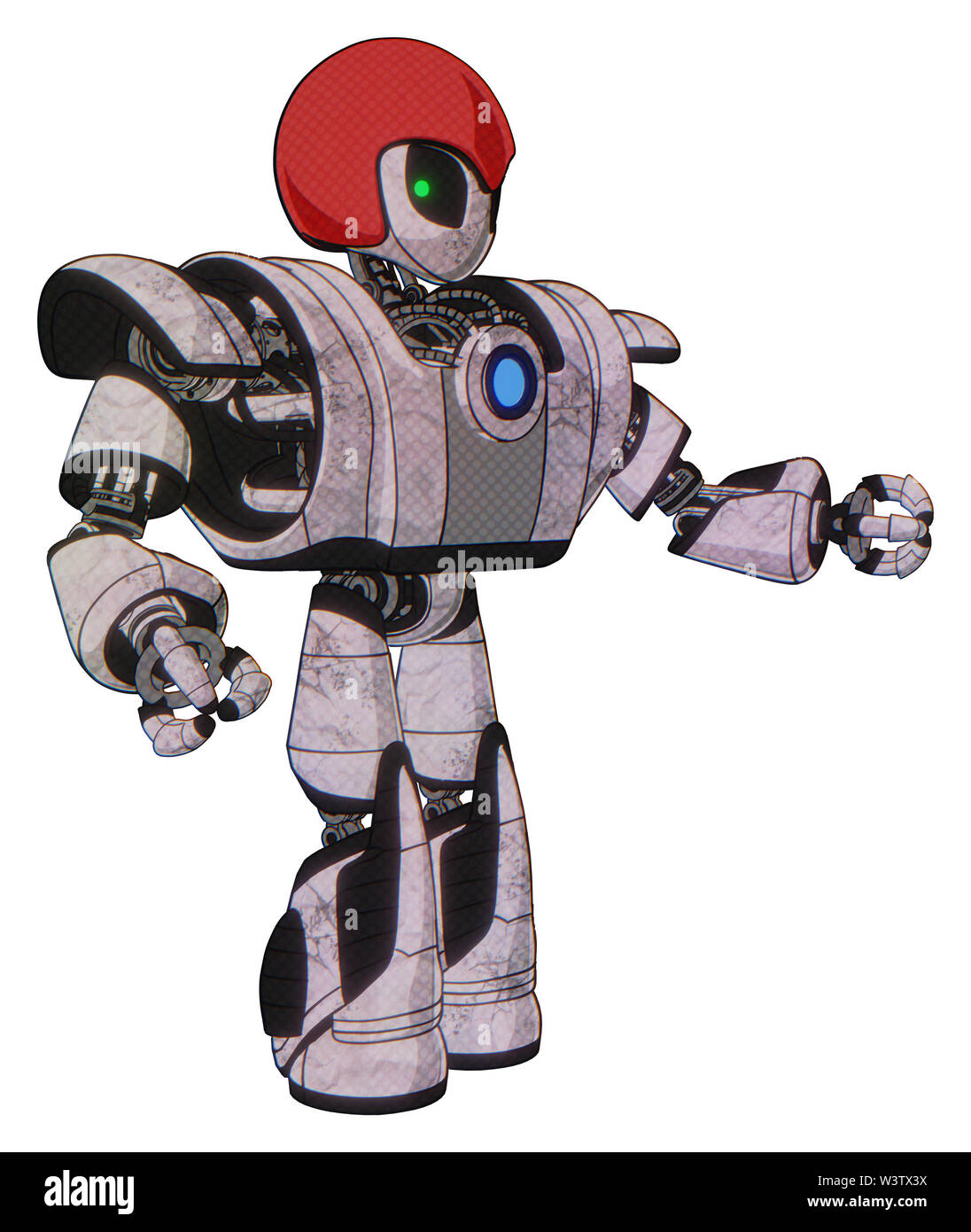 Robot containing elements: grey alien style head, green inset eyes, red ...