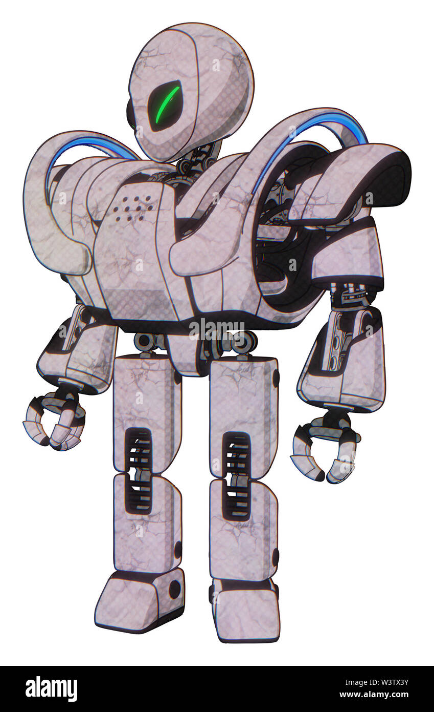 Robot containing elements: grey alien style head, green demon eyes ...