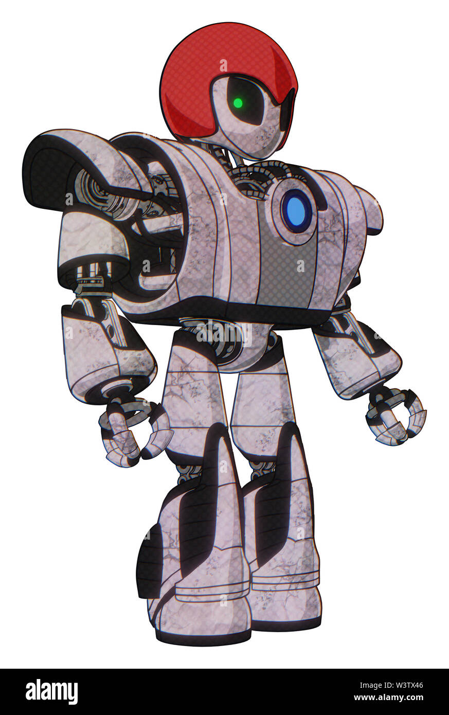 Robot containing elements: grey alien style head, green inset eyes, red ...