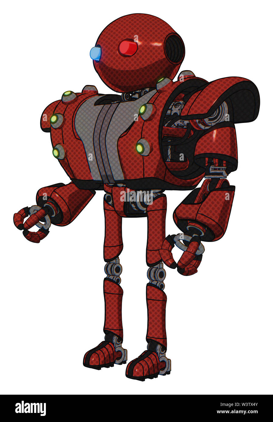 Droid containing elements: oval wide head, giant blue and red led eyes ...