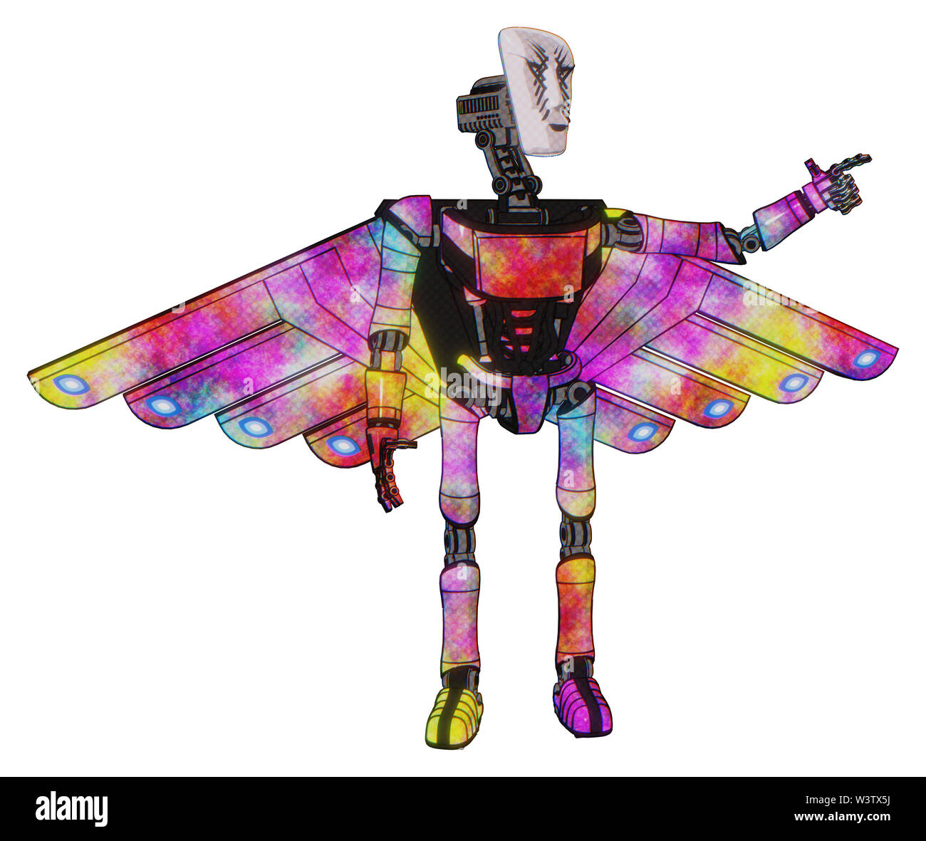 Android containing elements: humanoid face mask, war paint, light chest ...