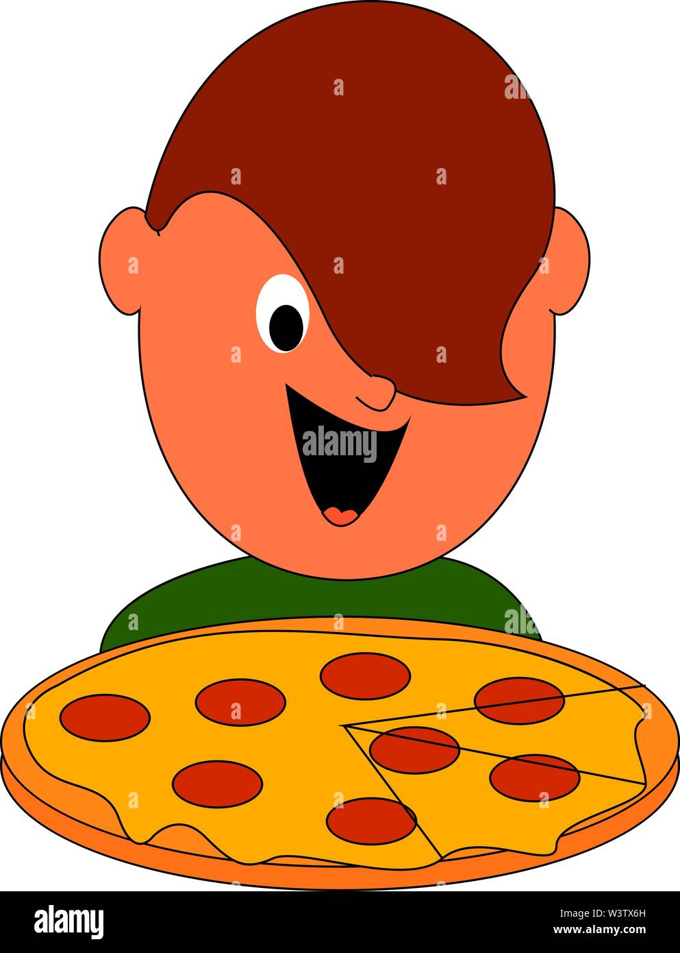 Boy eating pizza, illustration, vector on white background Stock Vector ...