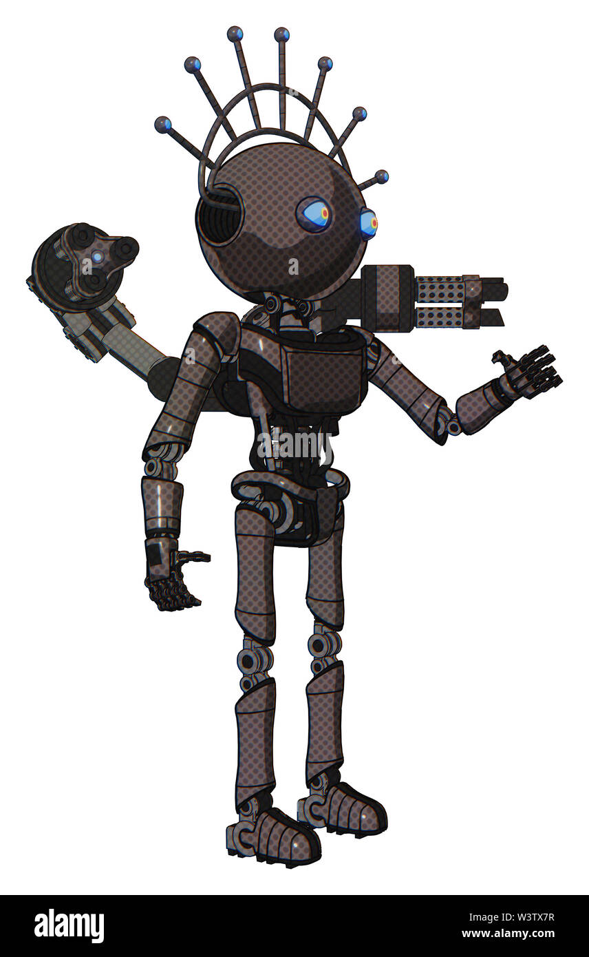 Cyborg containing elements: oval wide head, blue eyes, techno halo ...