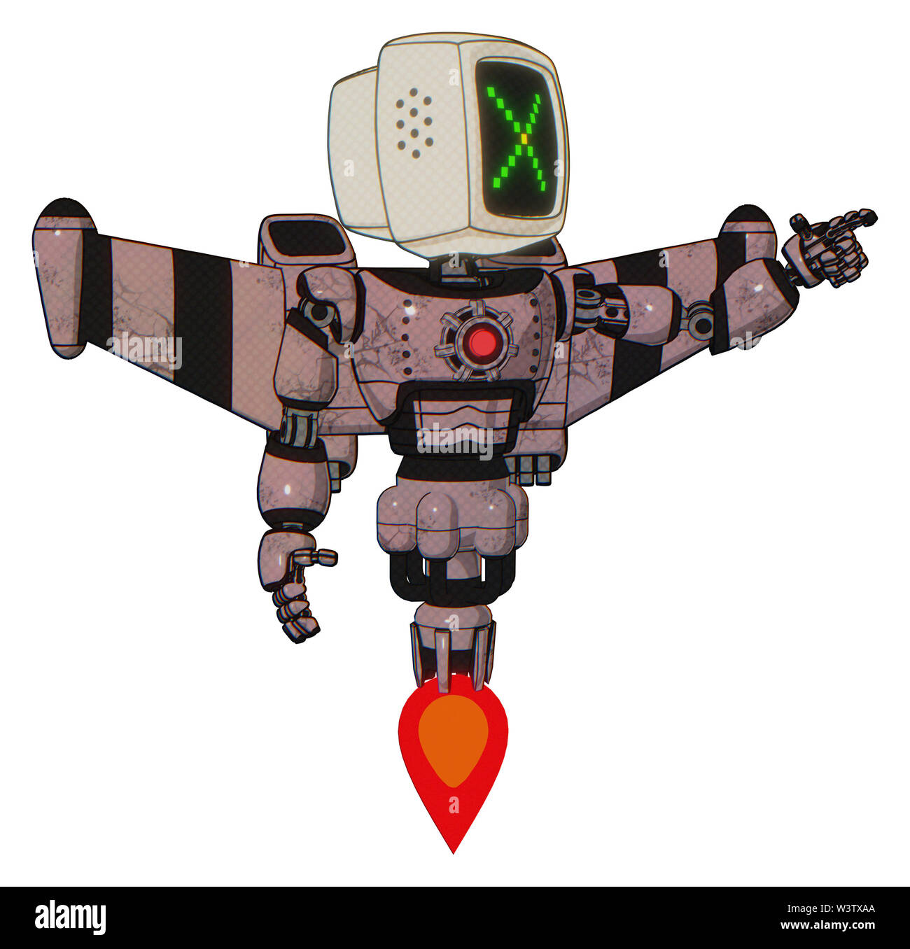 Mech containing elements: old computer monitor, pixel x, light chest ...