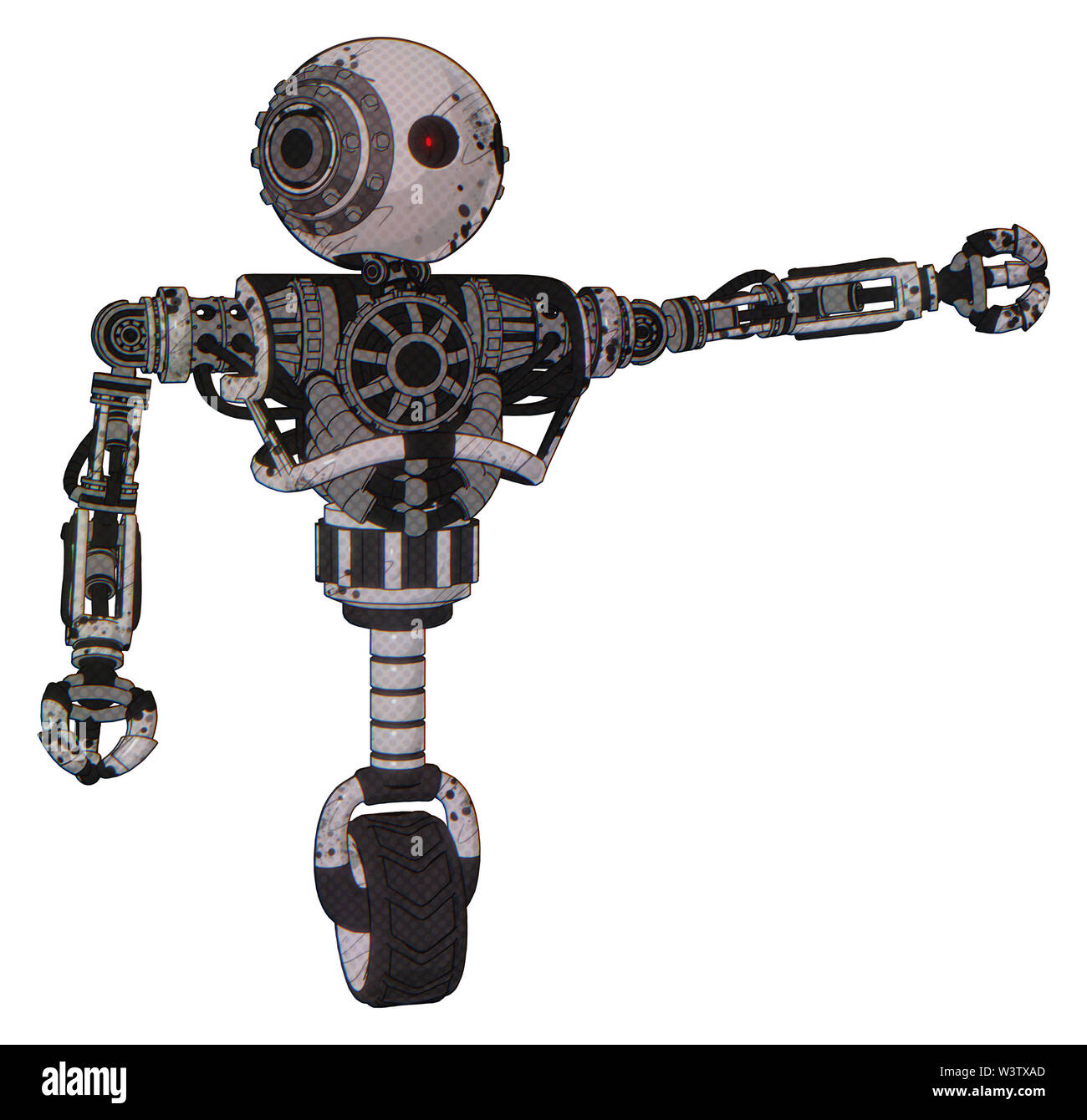 Mech containing elements: oval wide head, small red led eyes, steampunk ...