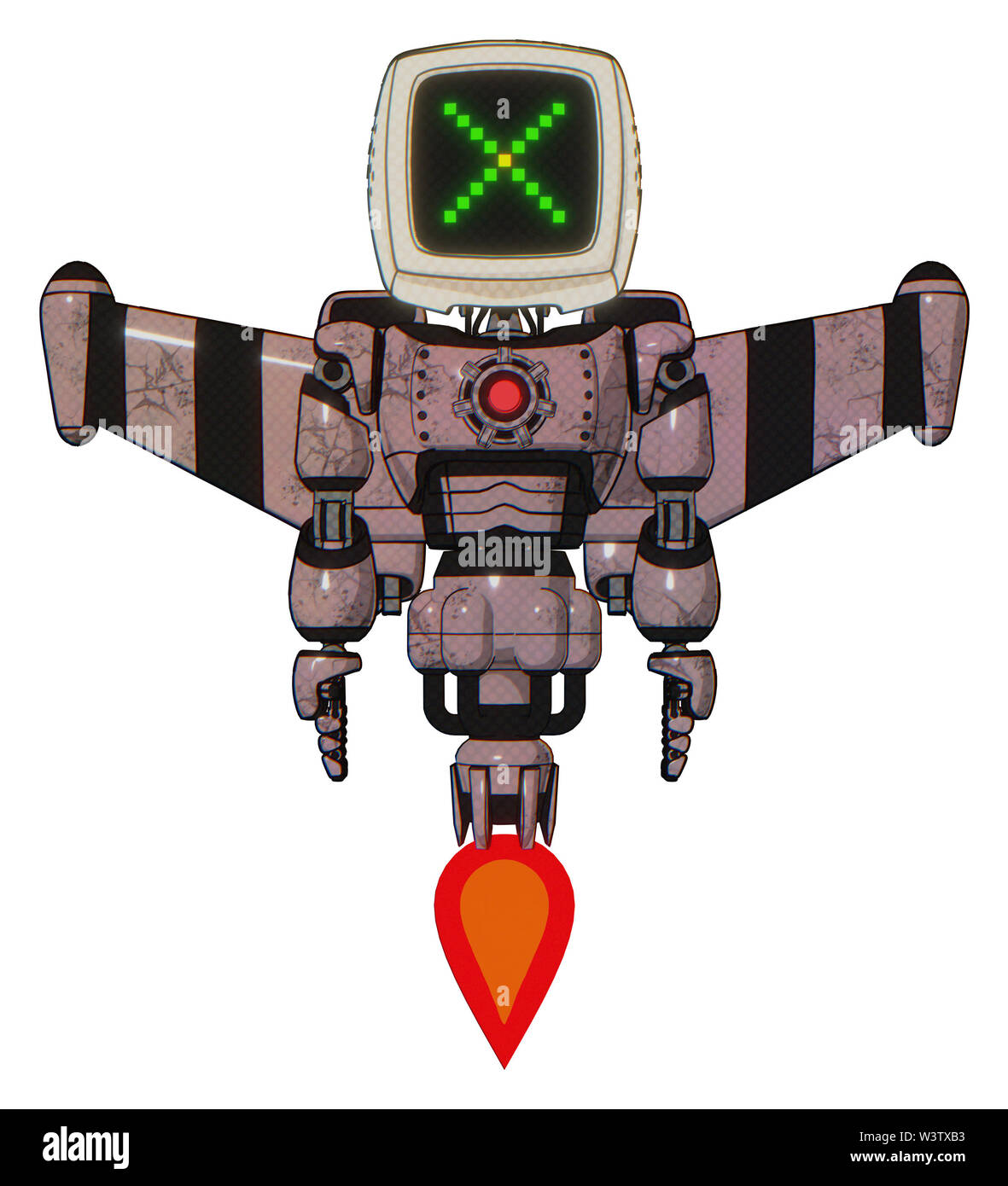 Mech containing elements: old computer monitor, pixel x, light chest ...