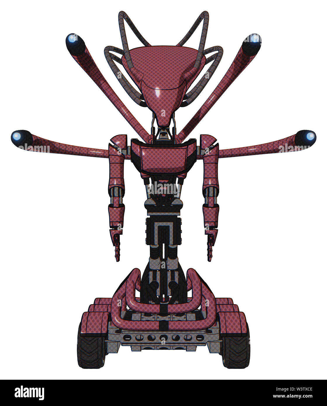 Cyborg containing elements: flat elongated skull head, cables, light ...