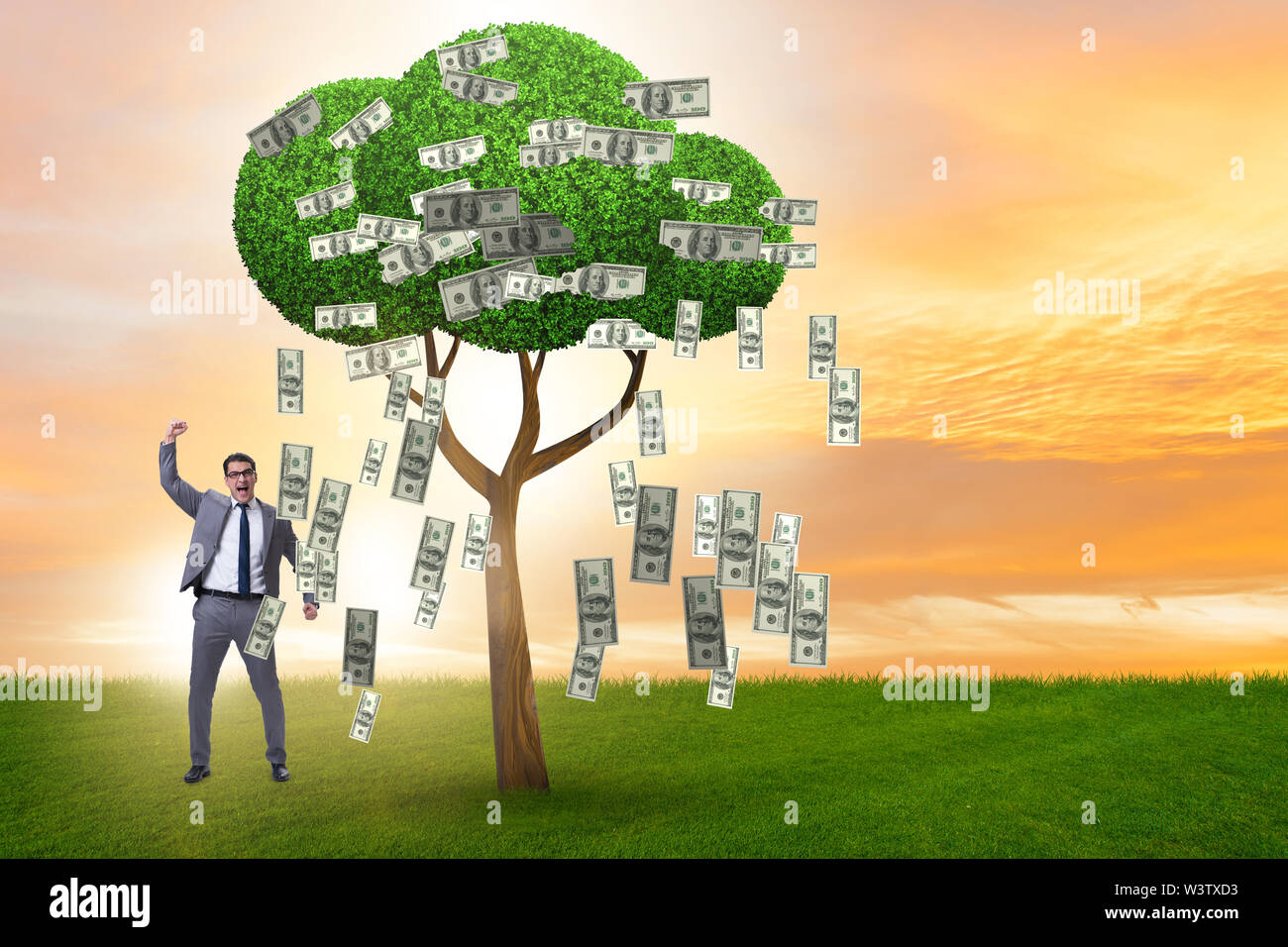 The businessman with money tree in business concept Stock Photo - Alamy