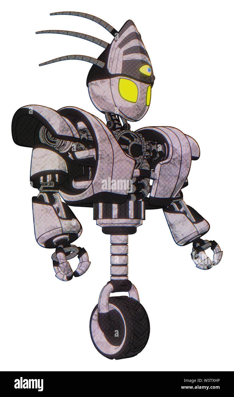 Automaton containing elements: grey alien style head, yellow eyes ...