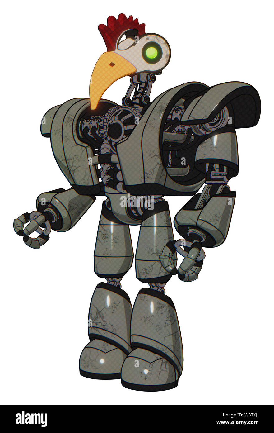 Cyborg containing elements: bird skull head, green eyes, chicken design ...