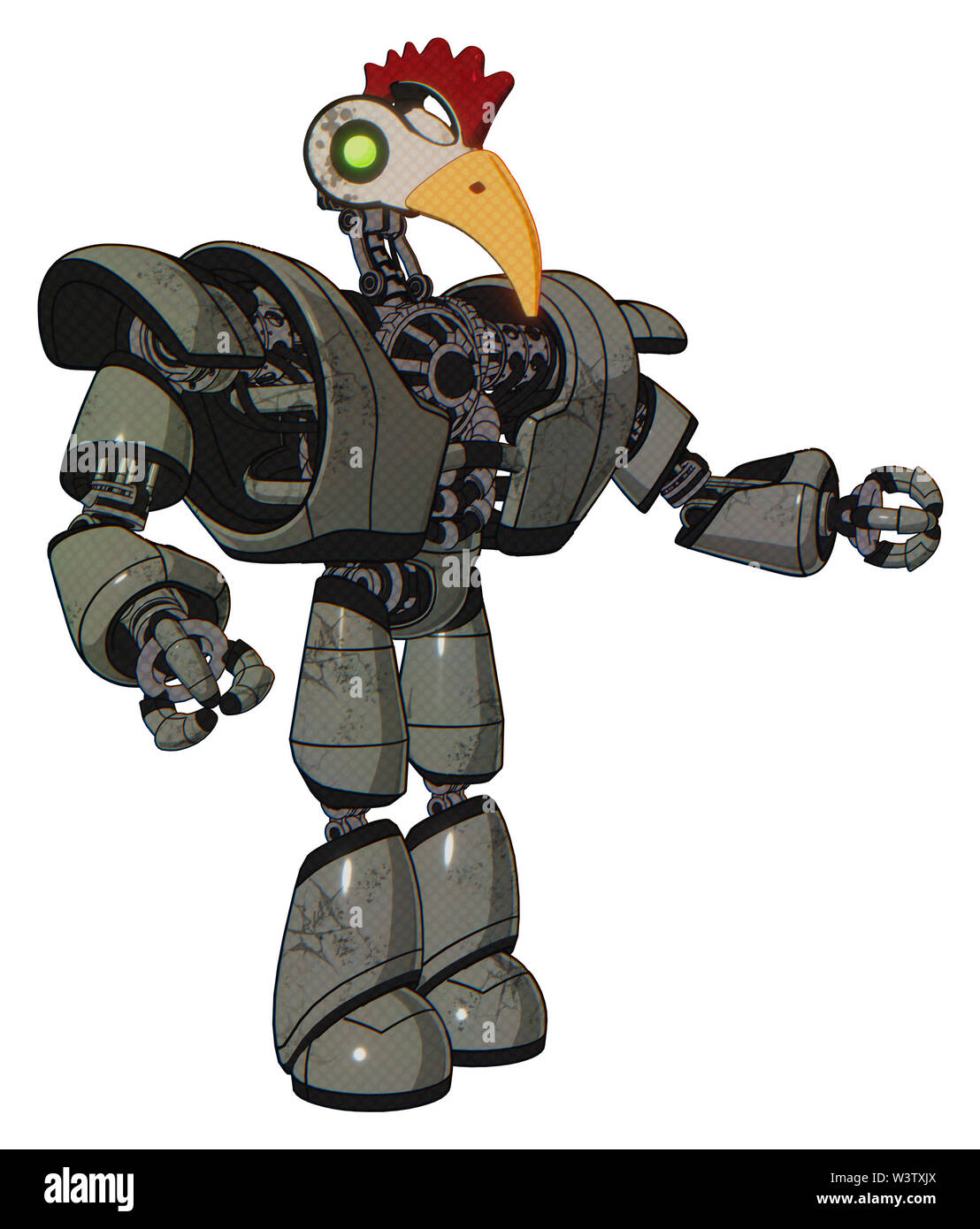 Cyborg containing elements: bird skull head, green eyes, chicken design ...