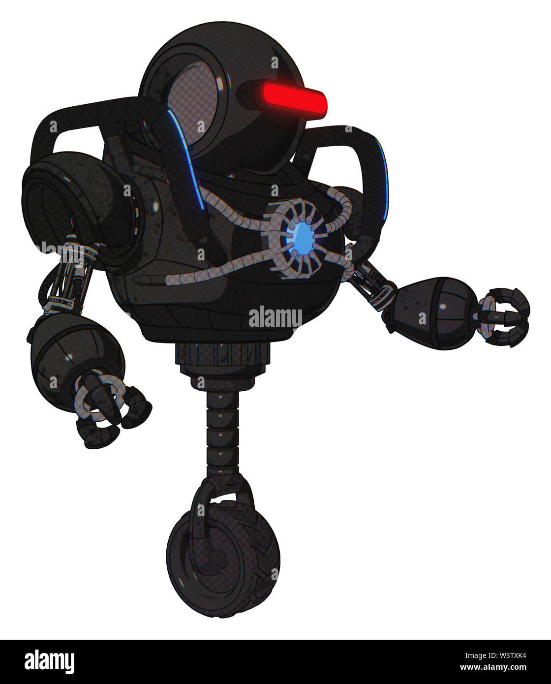 Cyborg containing elements: round head, horizontal red visor, heavy ...