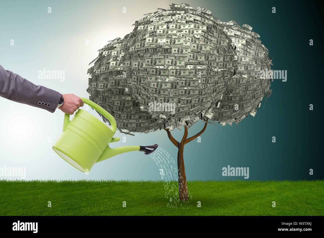 The businessman watering money tree in investment concept Stock Photo ...