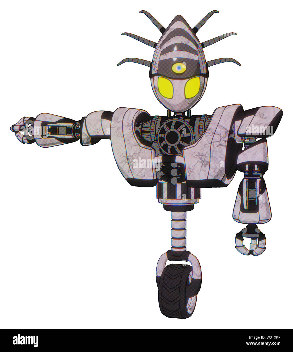 Automaton containing elements: grey alien style head, yellow eyes ...