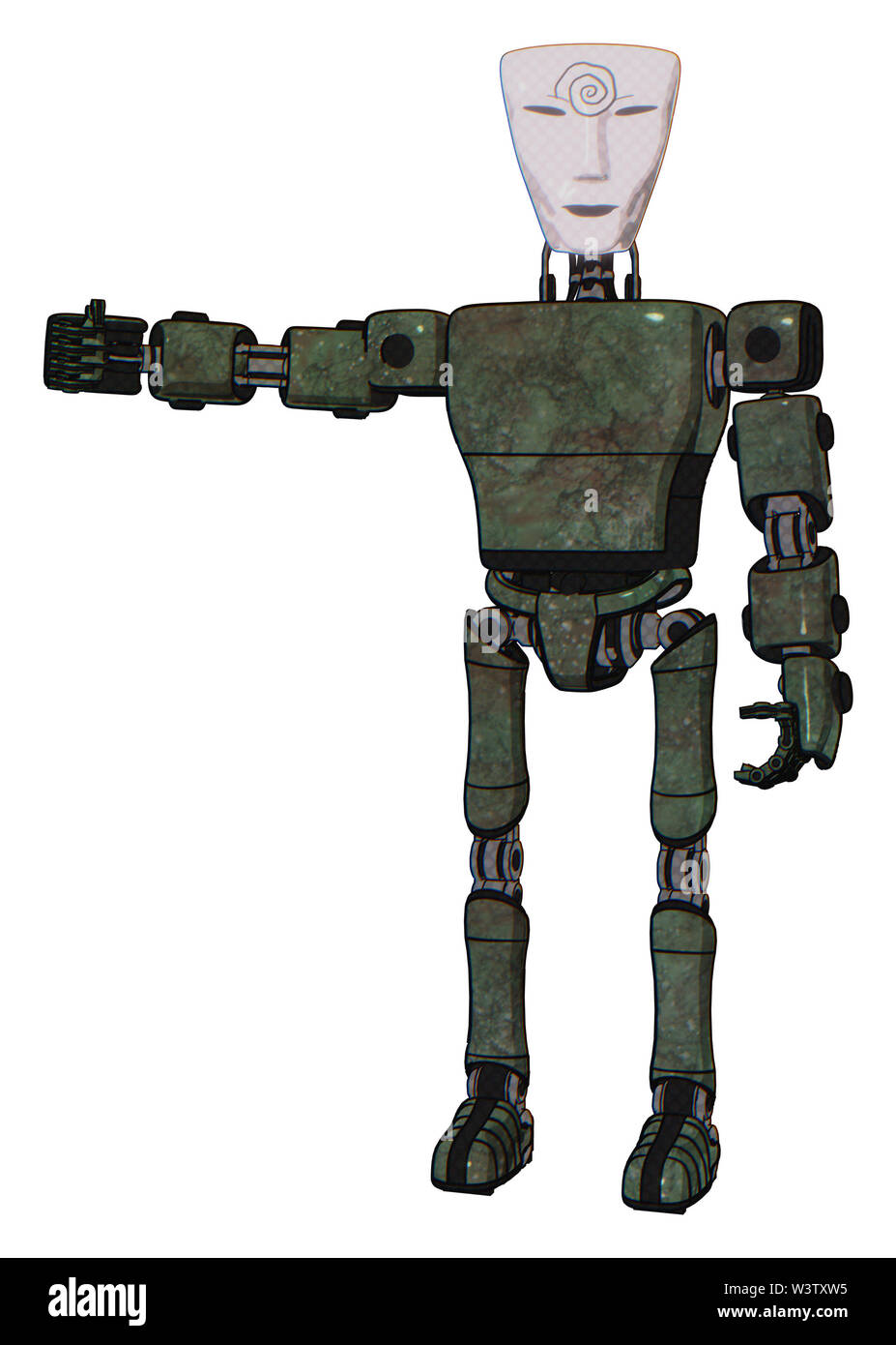 Automaton containing elements: humanoid face mask, spiral design, light ...