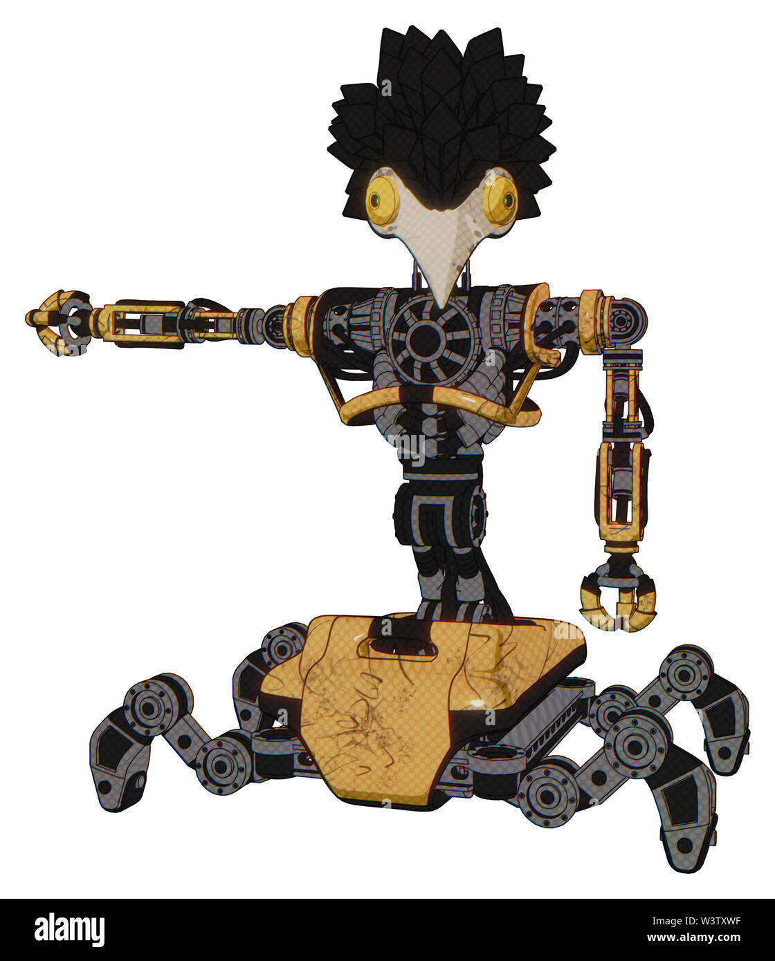 Mech containing elements: bird skull head, brass steampunk eyes, crow ...