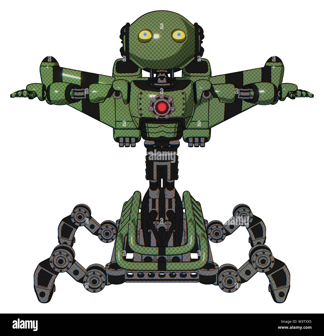 Robot containing elements: oval wide head, yellow eyes, light chest ...