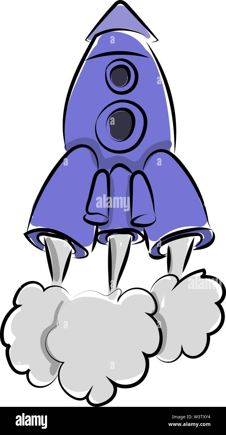Blue rocket ship, illustration, vector on white background Stock Vector ...