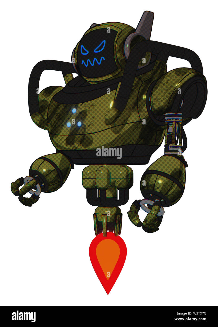 Bot containing elements: digital display head, angry face, winglets ...