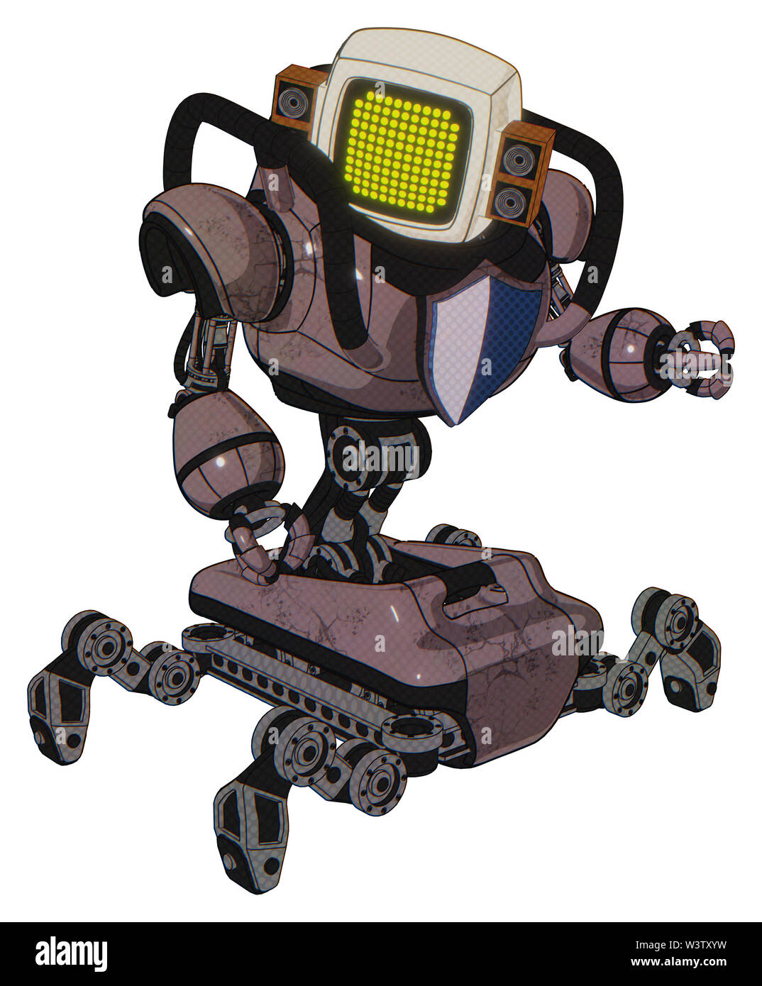 Android containing elements: old computer monitor, yellow circle array ...