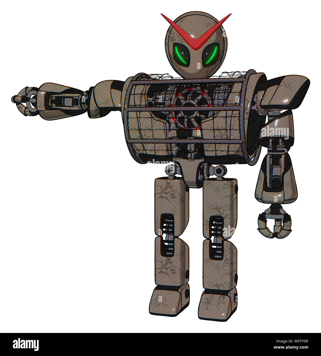 Droid containing elements: grey alien style head, green demon eyes ...