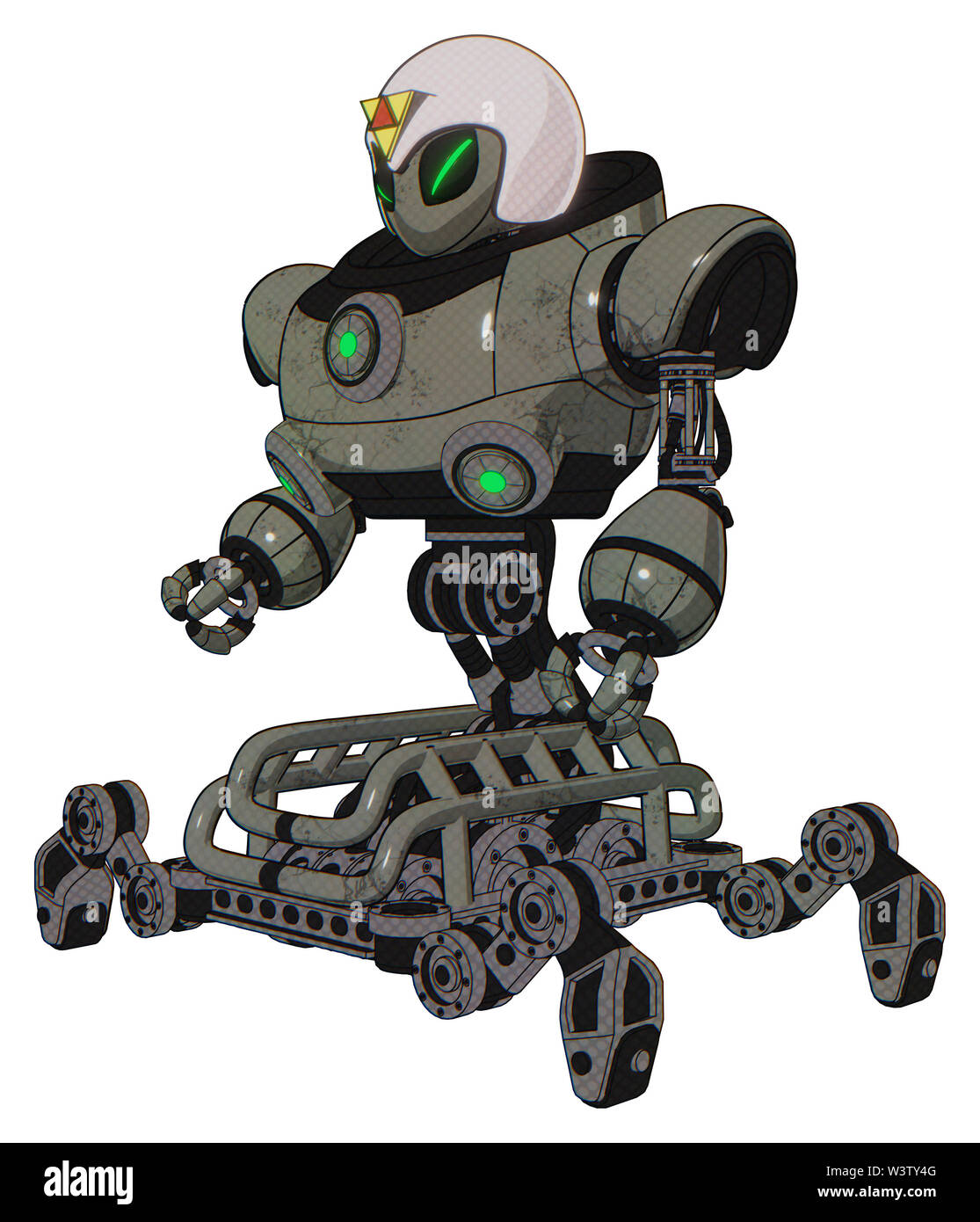 Robot containing elements: grey alien style head, green demon eyes ...