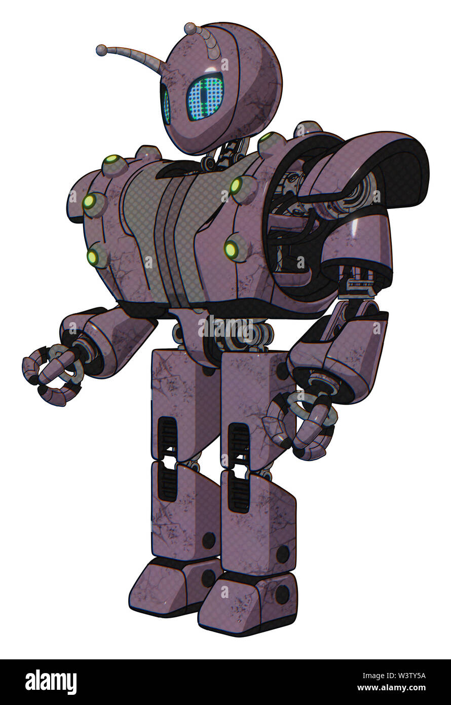 Bot containing elements: grey alien style head, blue grate eyes, bug ...