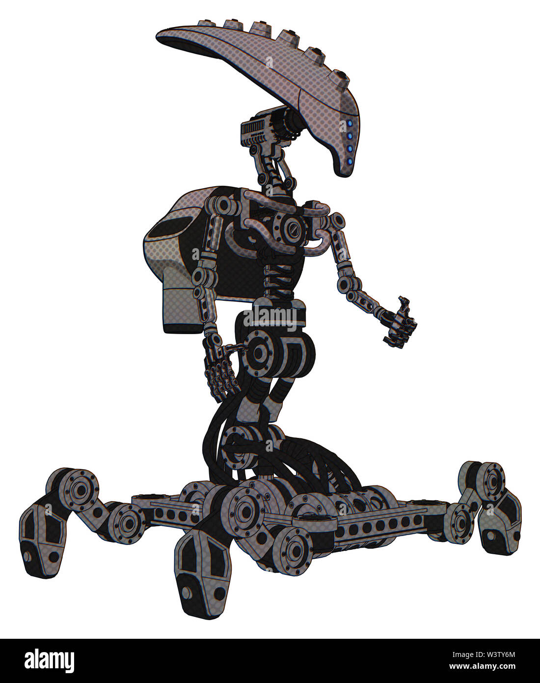 Droid containing elements: flat elongated skull head, light chest ...