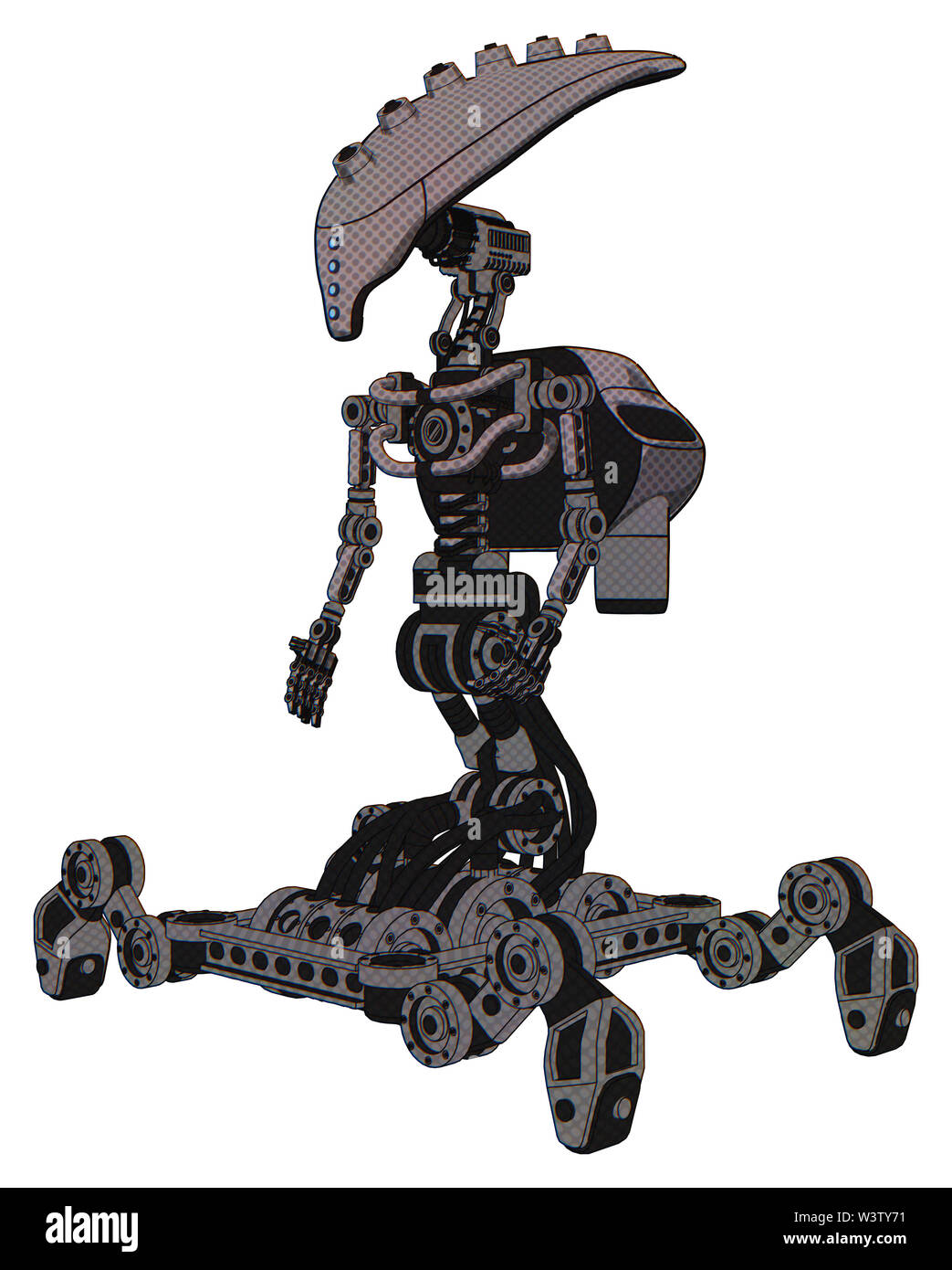 Droid containing elements: flat elongated skull head, light chest ...