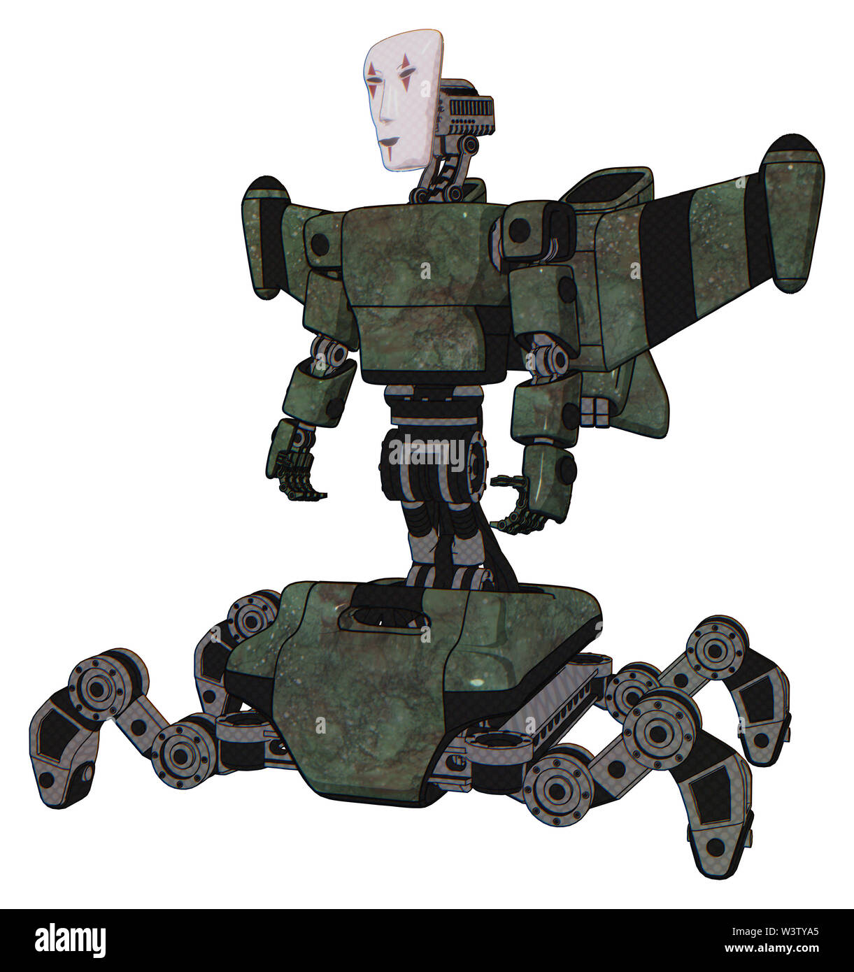 Automaton containing elements: humanoid face mask, red clown marks ...