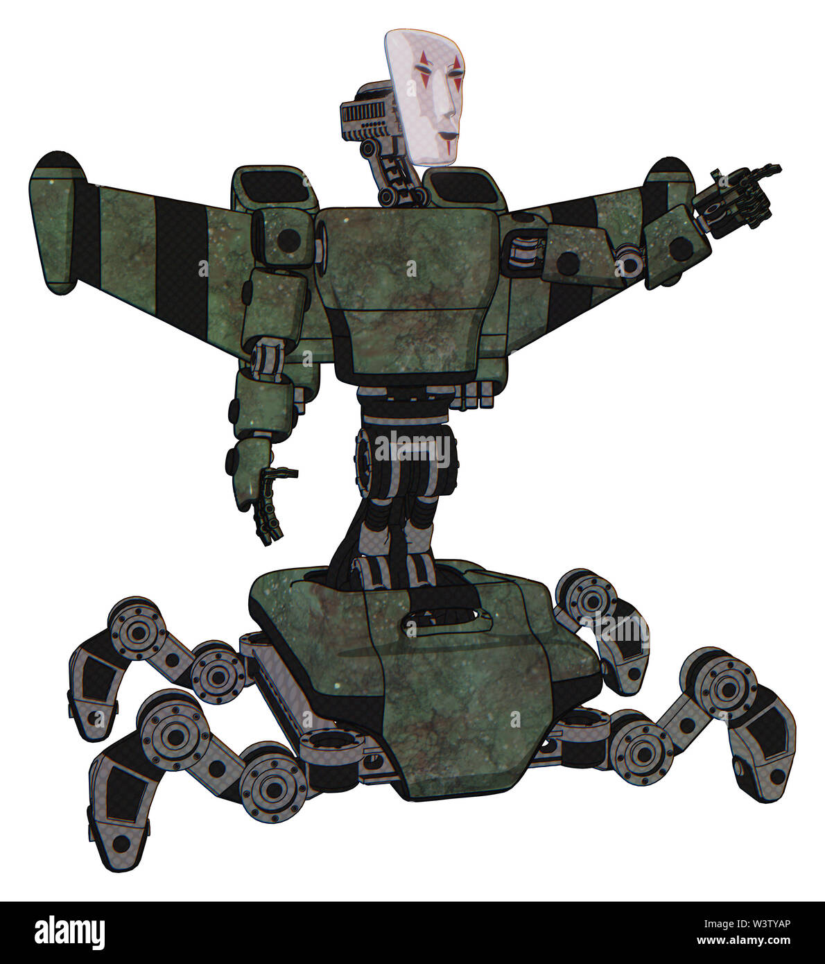 Automaton containing elements: humanoid face mask, red clown marks ...