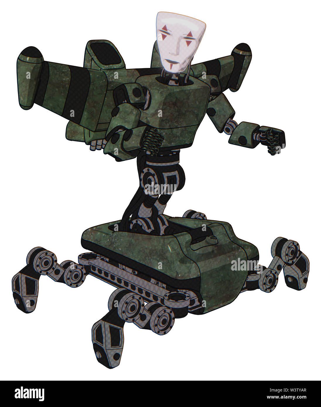 Automaton containing elements: humanoid face mask, red clown marks ...