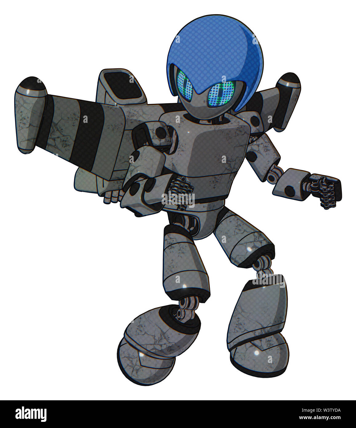 Automaton containing elements: grey alien style head, blue grate eyes ...