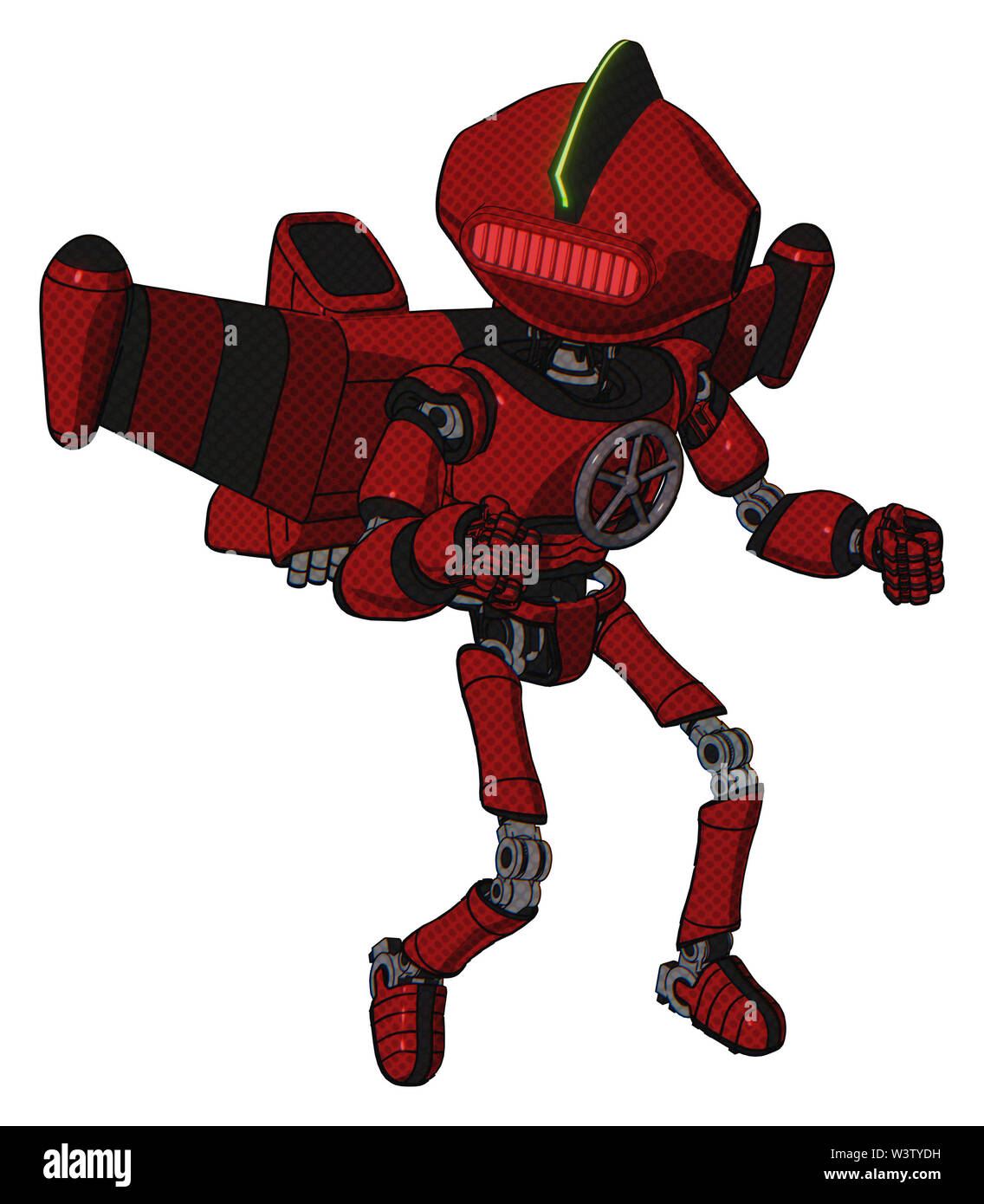Mech containing elements: oval wide head, red horizontal visor, techno ...