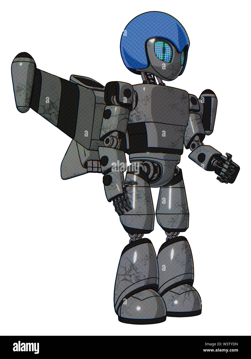 Automaton containing elements: grey alien style head, blue grate eyes ...