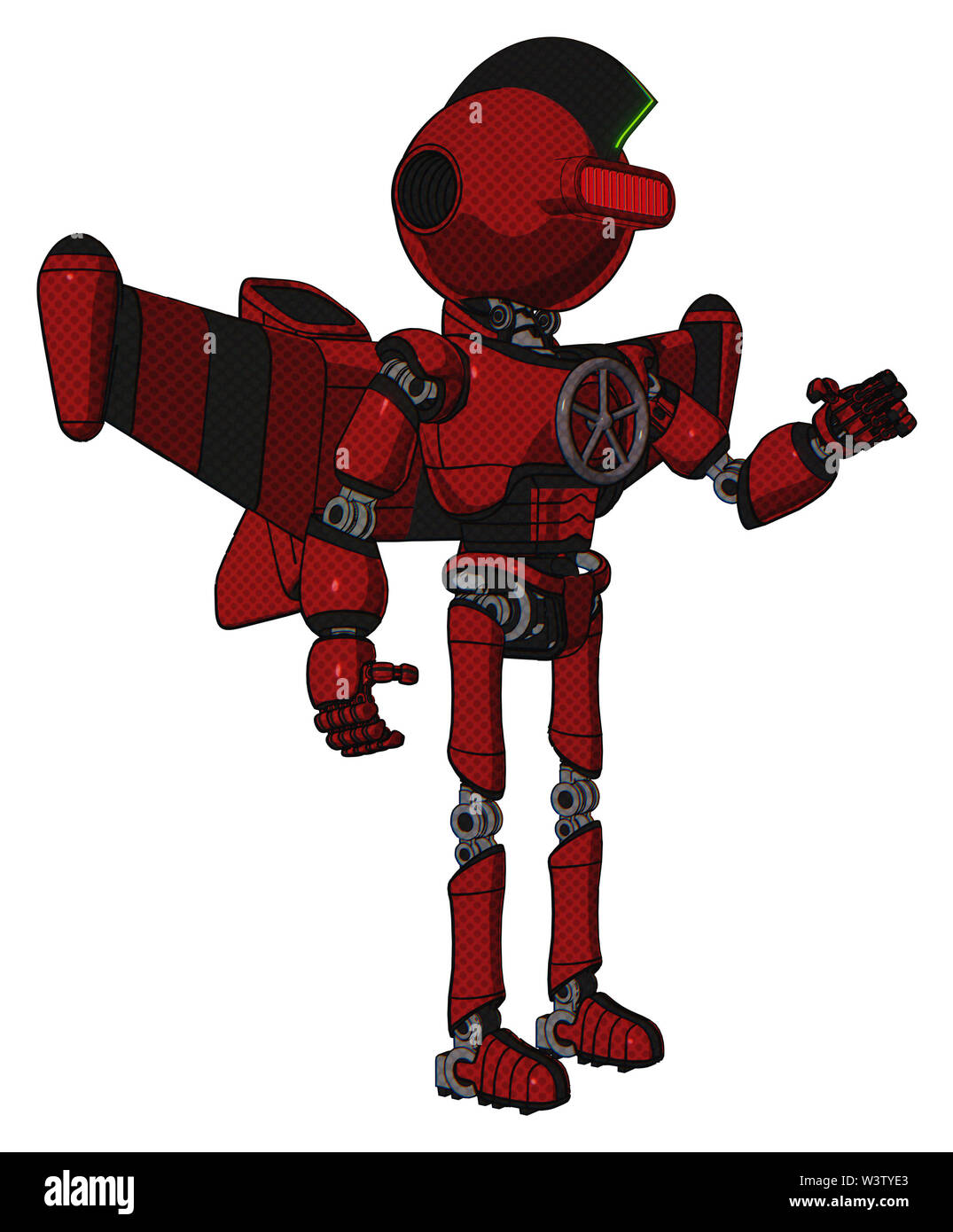 Mech containing elements: oval wide head, red horizontal visor, techno ...