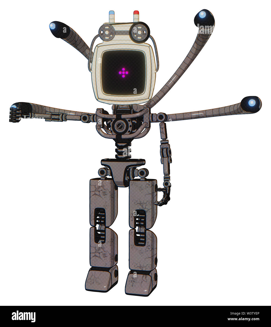 Automaton containing elements: old computer monitor, magenta symbol ...