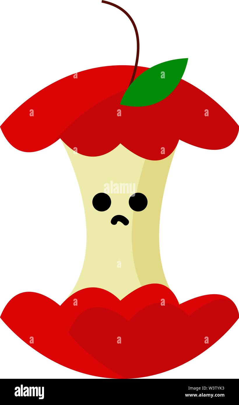 Sad eaten apple, illustration, vector on white background Stock Vector ...